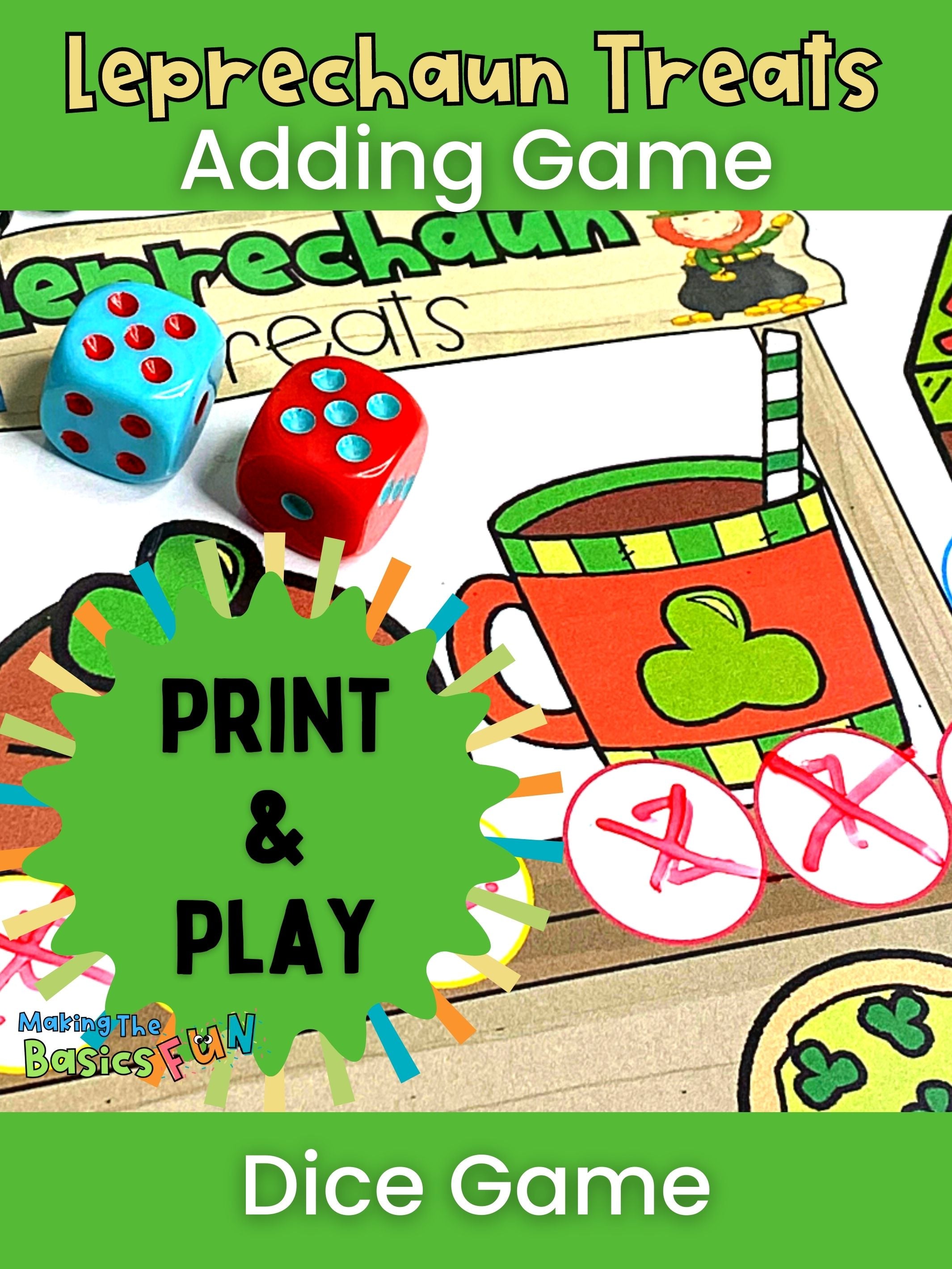 Dice Math Game - Leprechaun Treats - Kindergarten - First Grade ...